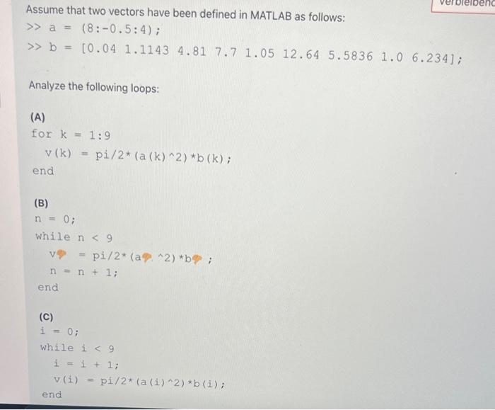 Solved Assume that two vectors have been defined in MATLAB | Chegg.com