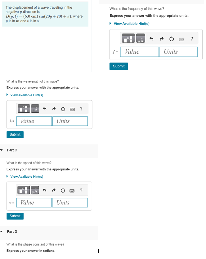Solved The displacement of a wave traveling in thenegative | Chegg.com