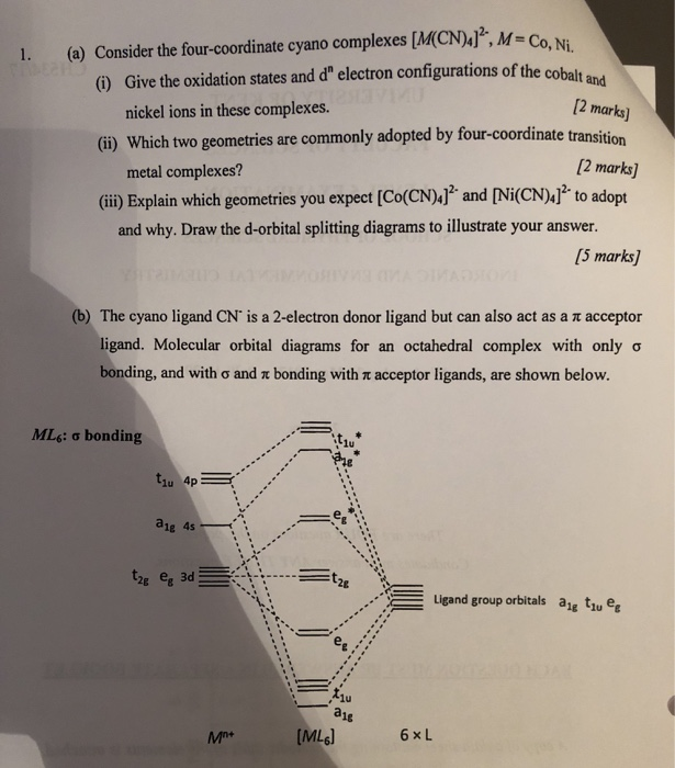 Solved (a) Consider the four-coordinate cyano complexes | Chegg.com