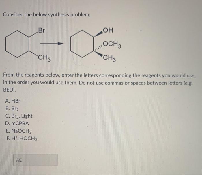 Solved Consider the below synthesis problem: Br OH IR OCH3 | Chegg.com