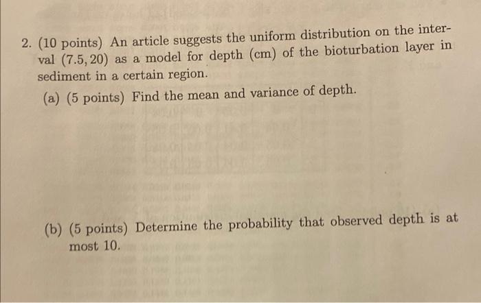 Solved 2. (10 points) An article suggests the uniform | Chegg.com