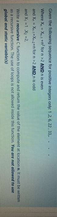 Solved Given the following sequence for positive integers | Chegg.com