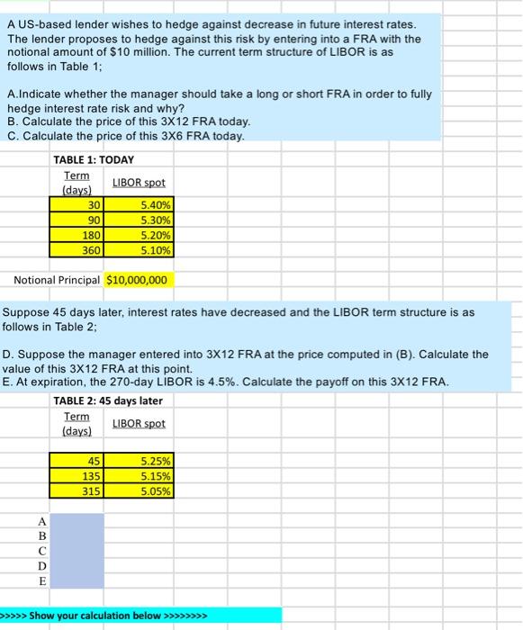 A US-based lender wishes to hedge against decrease in | Chegg.com