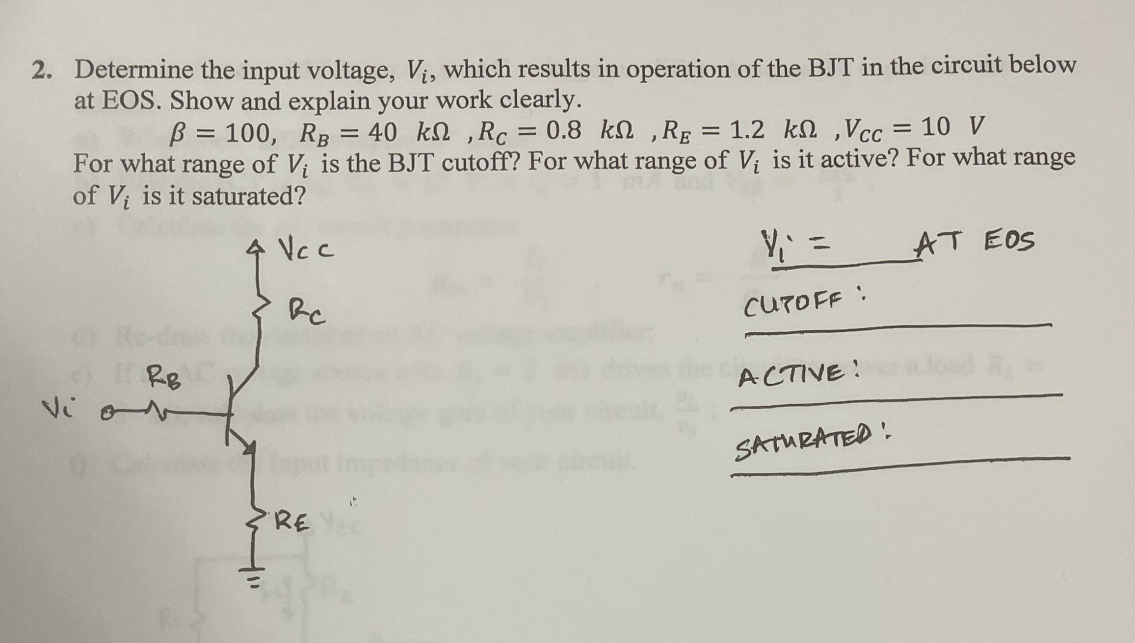 Solved Determine the input voltage, Vi, ﻿which results in | Chegg.com