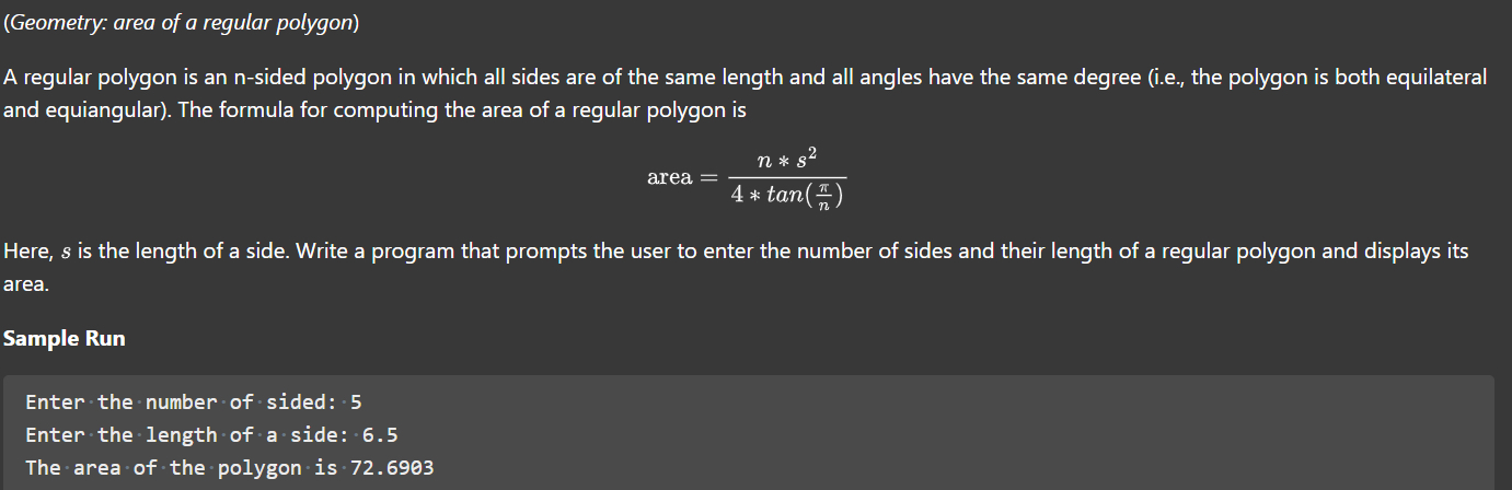 Solved (Geometry: area of a regular polygon)A regular | Chegg.com