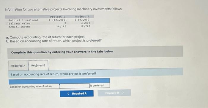 Solved Information for two alternative projects involving | Chegg.com