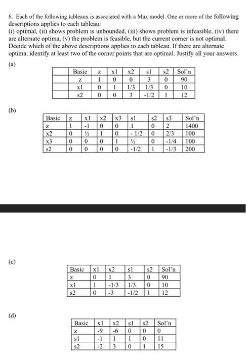 Solved 6. Each of the following tableaux is associated with | Chegg.com