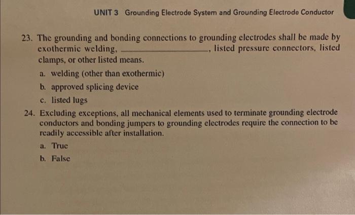 Solved 23. The grounding and bonding connections to | Chegg.com