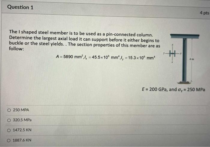 Solved The I shaped steel member is to be used as a | Chegg.com