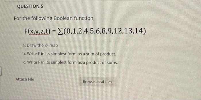 Solved For the following Boolean function | Chegg.com