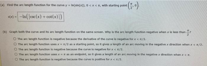 Solved (a) Find the arc length function for the curve ya | Chegg.com