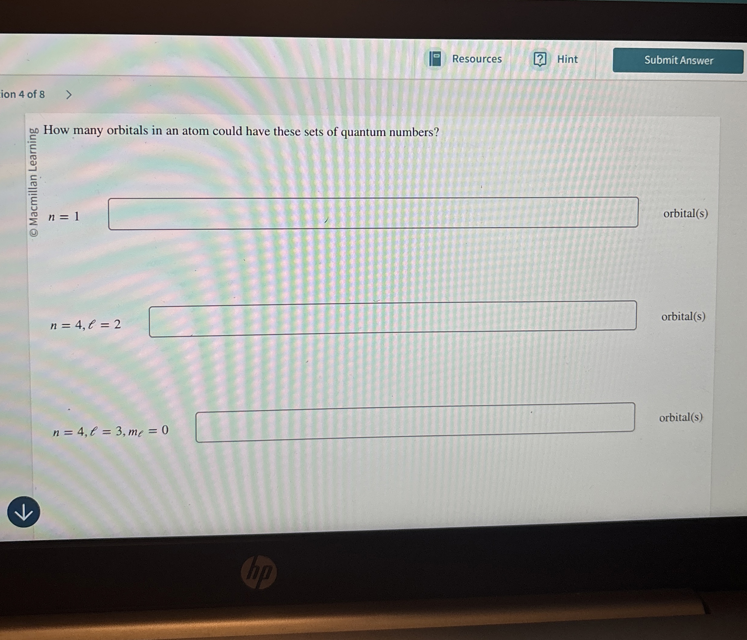 Solved ResourcesHintion 4 ﻿of 8How many orbitals in an atom | Chegg.com