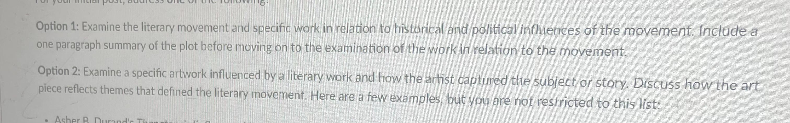 Solved Option 1: Examine the literary movement and specific | Chegg.com