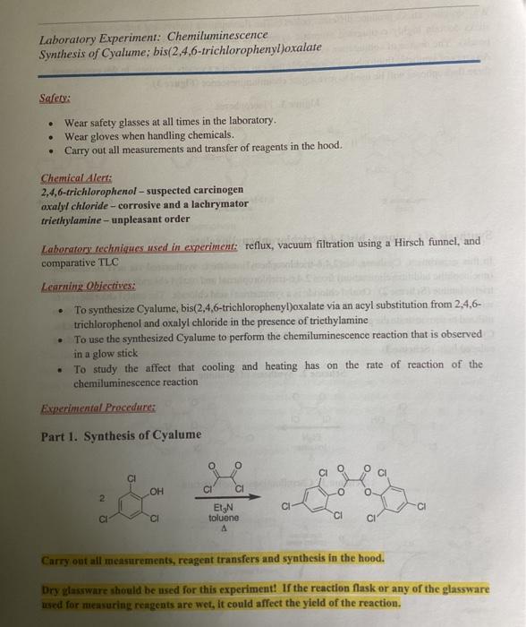 Synthesis of Cyalume; | Chegg.com