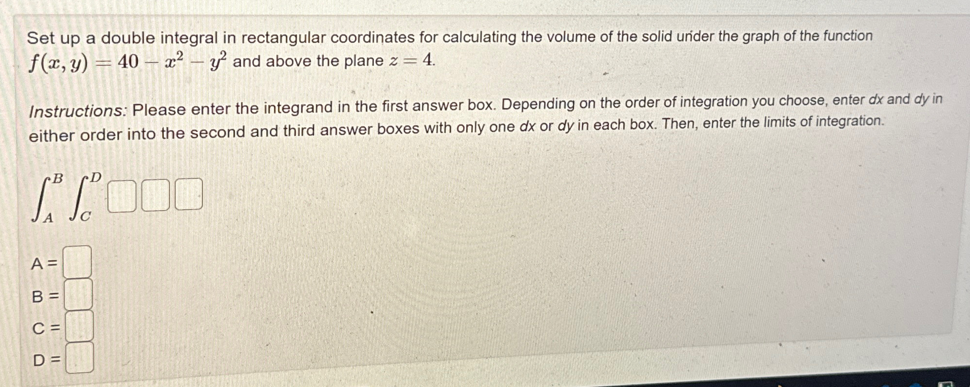 Solved Set up a double integral in rectangular coordinates | Chegg.com
