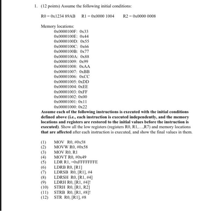 Solved 1. (12 points) Assume the following initial | Chegg.com
