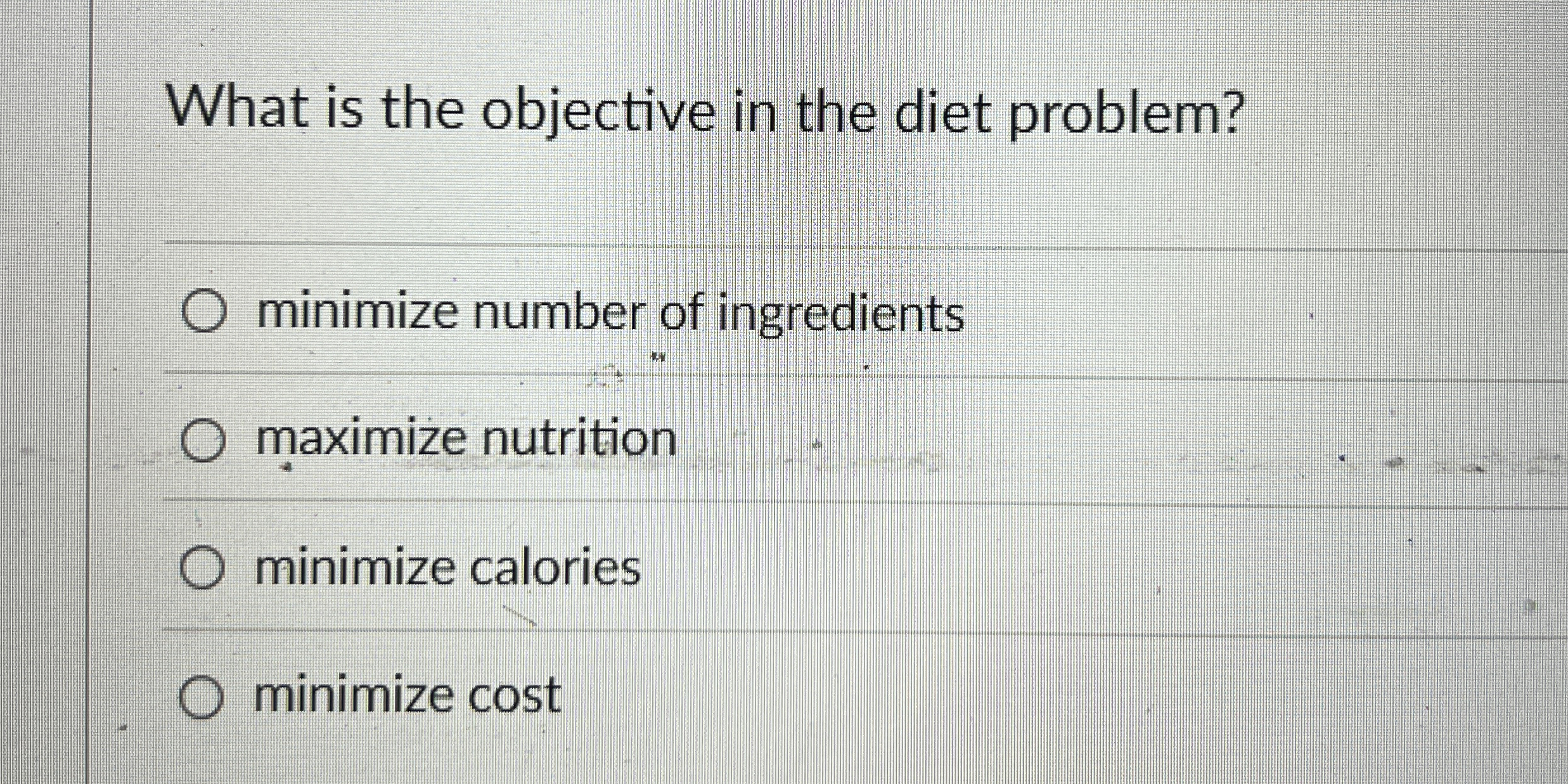 Solved What is the objective in the diet problem?minimize | Chegg.com