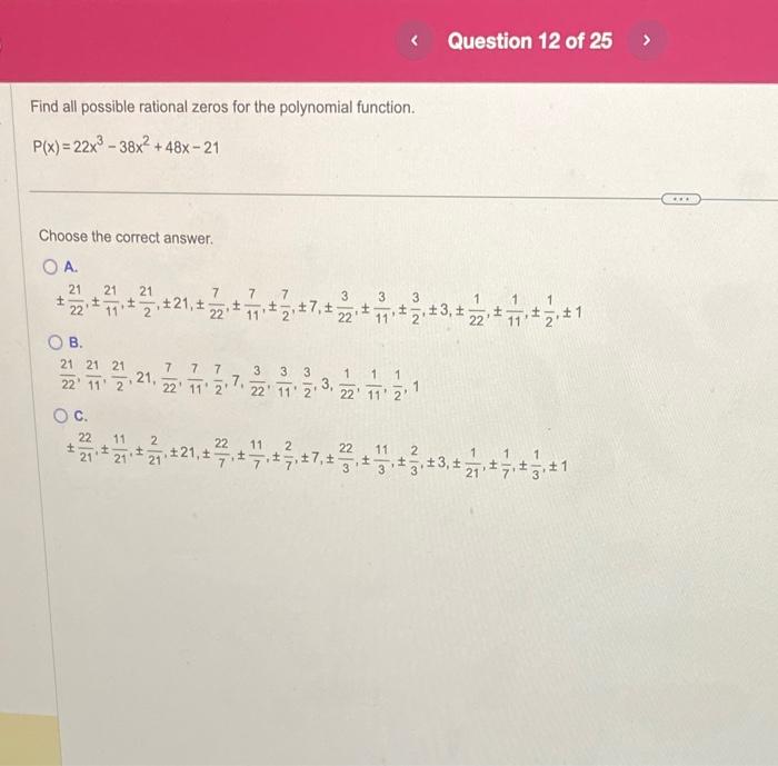 Solved Find all possible rational zeros for the polynomial | Chegg.com