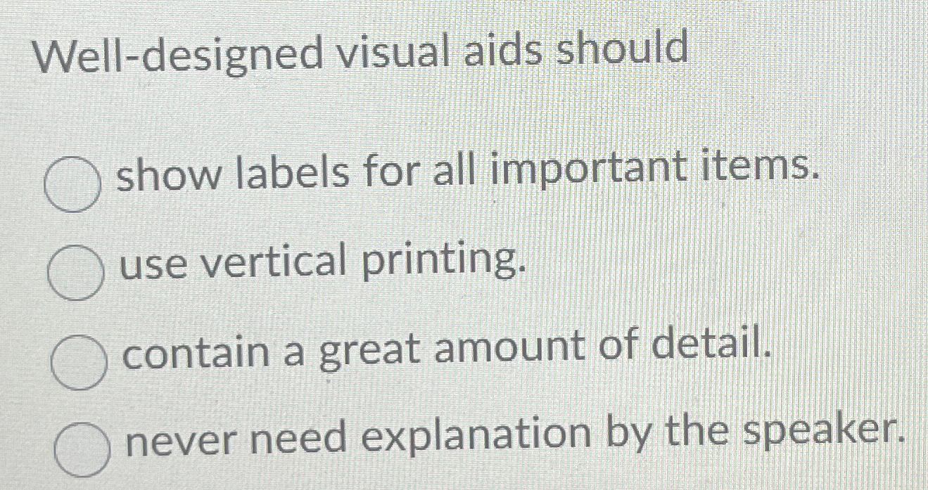 Solved Well-designed visual aids shouldshow labels for all | Chegg.com