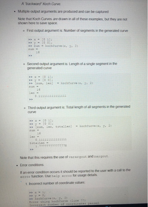 write a script to create a Koch curve. done in matlab | Chegg.com