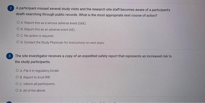 Solved A participant missed several study visits and the | Chegg.com