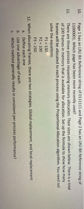 Solved 10. Page 1 has an LRU Bit Reference string of 0111111 | Chegg.com