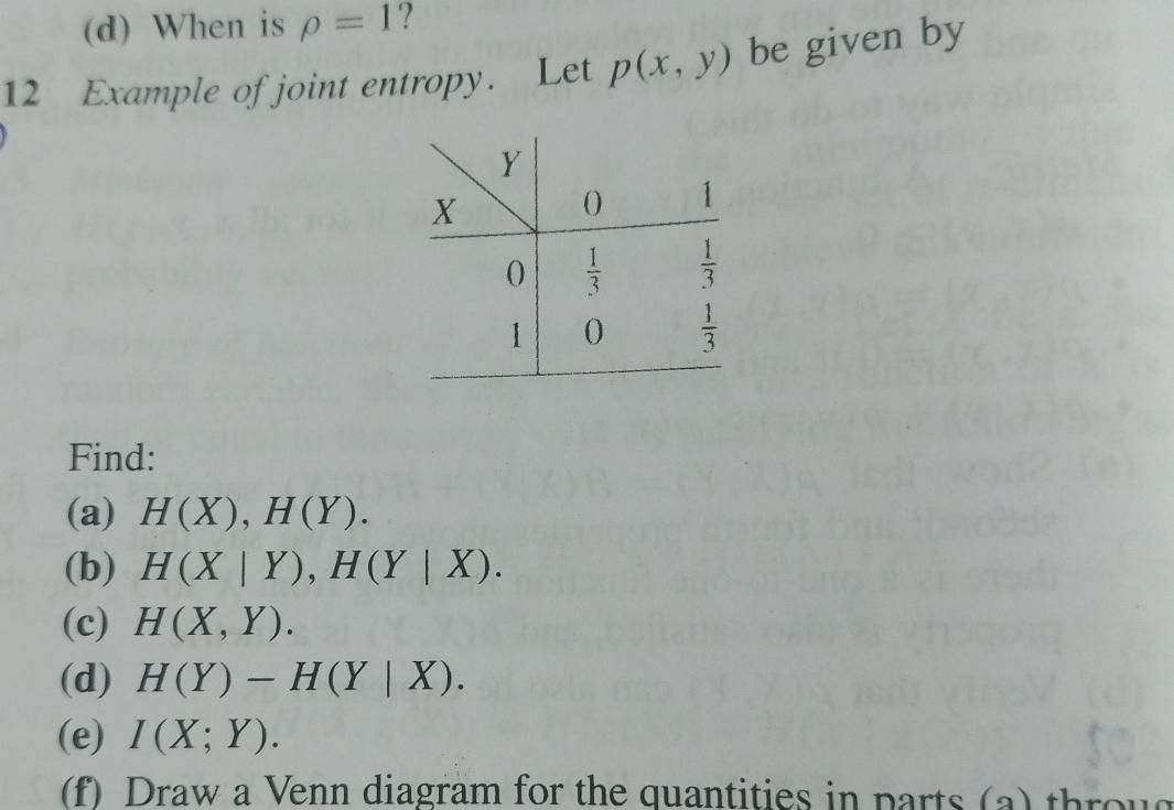 Solved (d) When is \\\\rho =1 ?\\n12 Example of joint | Chegg.com