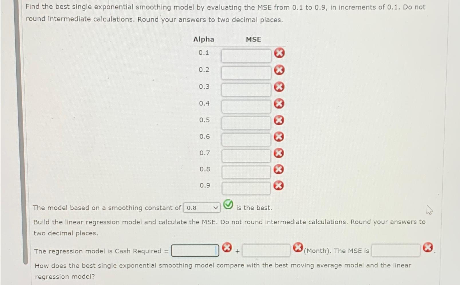 Solved Find The Best Single Exponential Smoothing Model By
