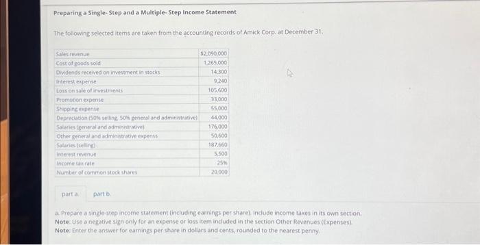 Solved Preparing a Single-step and a Multiple-step Income | Chegg.com