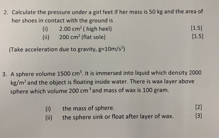 Solved 2. Calculate the pressure under a girl feet if her | Chegg.com