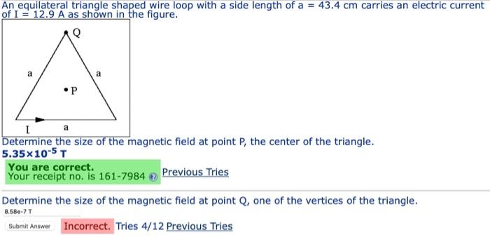 Solved An equilateral triangle shaped wire loop with a side | Chegg.com