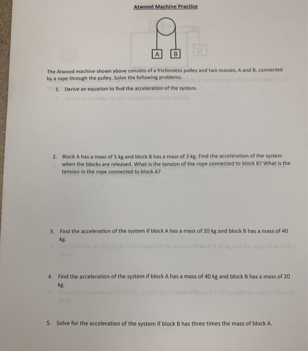 Solved Atwood Machine Practice B The Atwood machine shown | Chegg.com