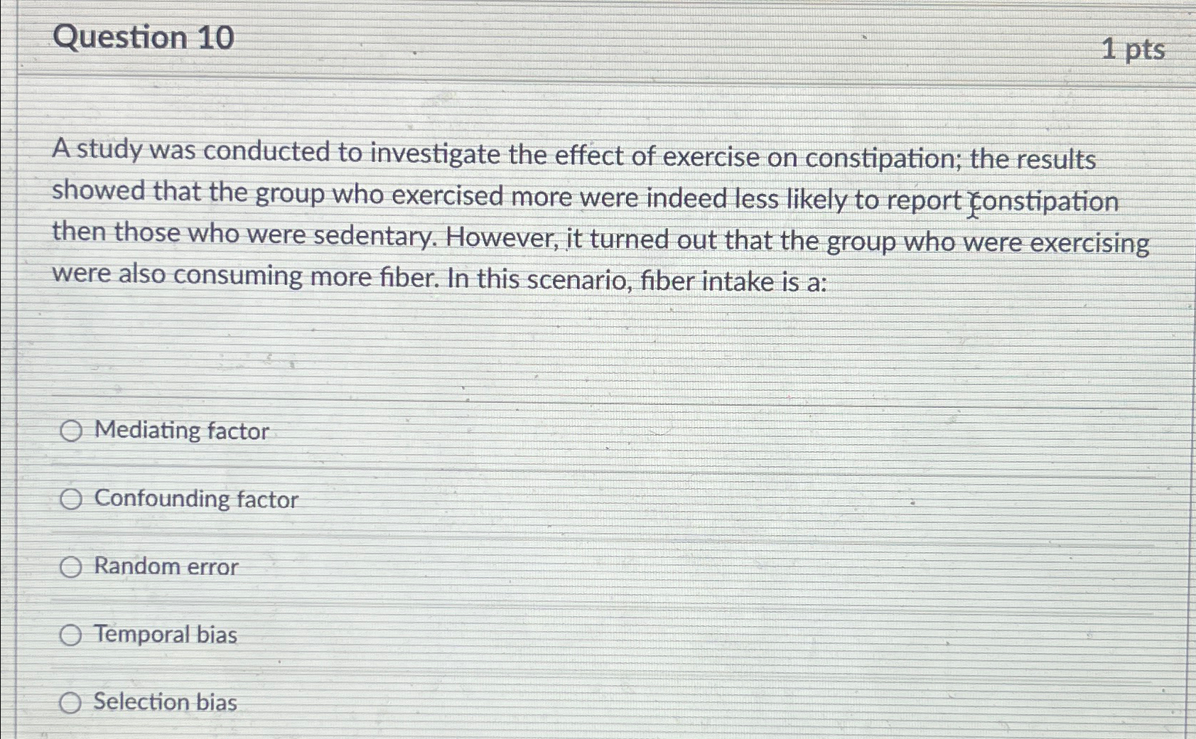 Solved Question 101ptsA study was conducted to investigate | Chegg.com