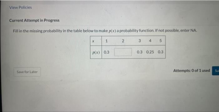 Solved Fill in the missing probability in the table below to | Chegg.com