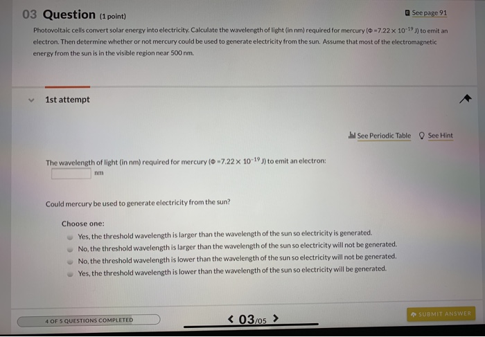 Solved 03 Question (1 point) See page 91 Photovoltaic cells | Chegg.com