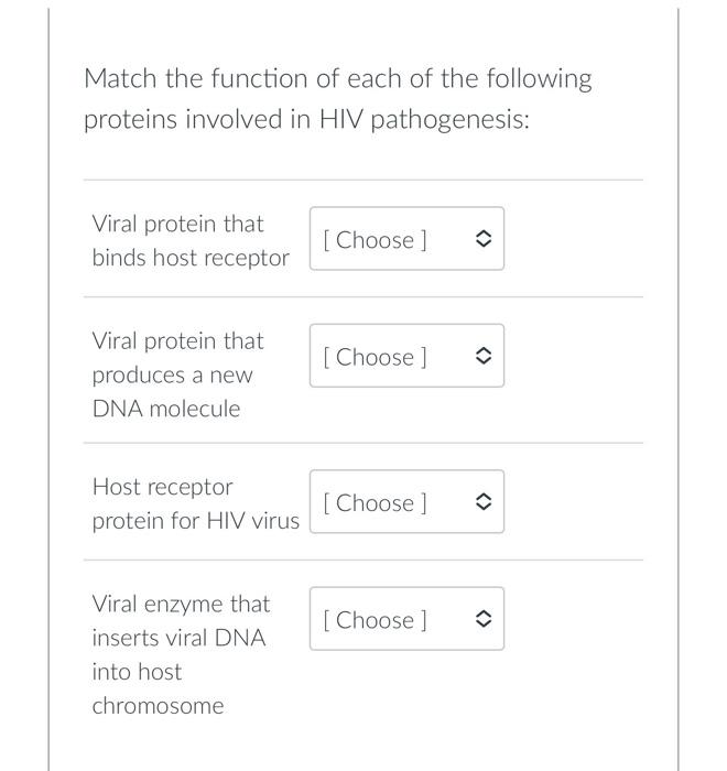 Solved Match the function of each of the following proteins | Chegg.com