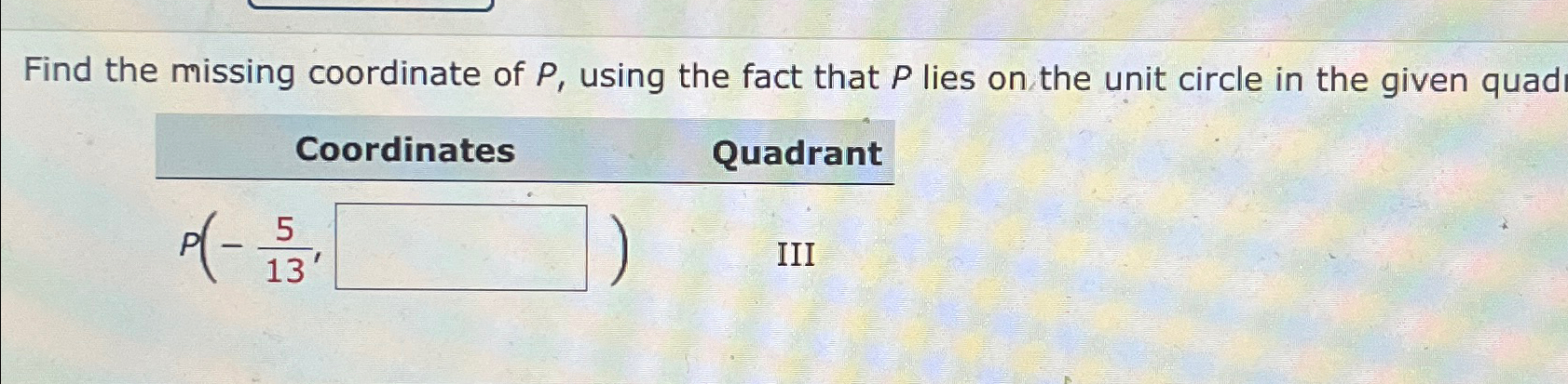 Solved Find the missing coordinate of P, ﻿using the fact | Chegg.com