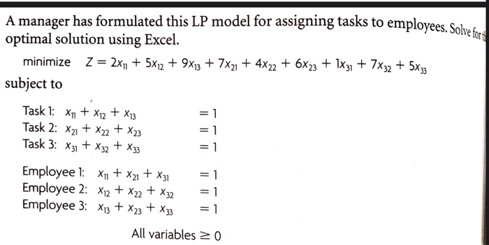 Solved A manager has formulated this LP model for assigning | Chegg.com