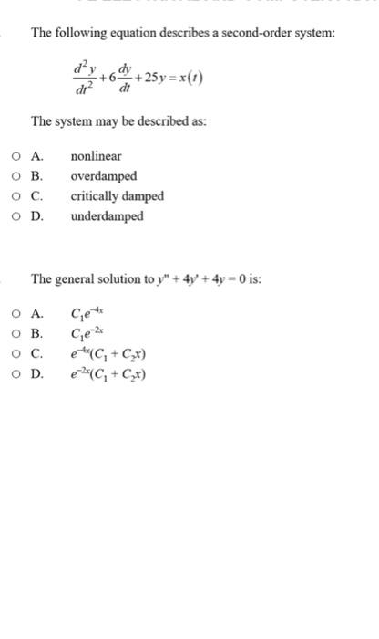 Solved The following equation describes a second-order | Chegg.com