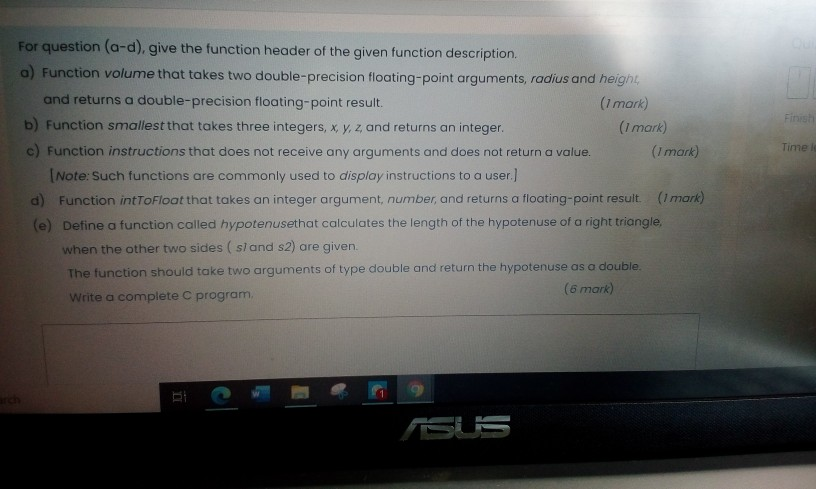 Solved Time For question (a-d), give the function header of | Chegg.com