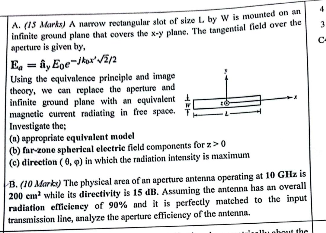 Solved A. (15 M A narrow rectangular slot of size L by W is | Chegg.com