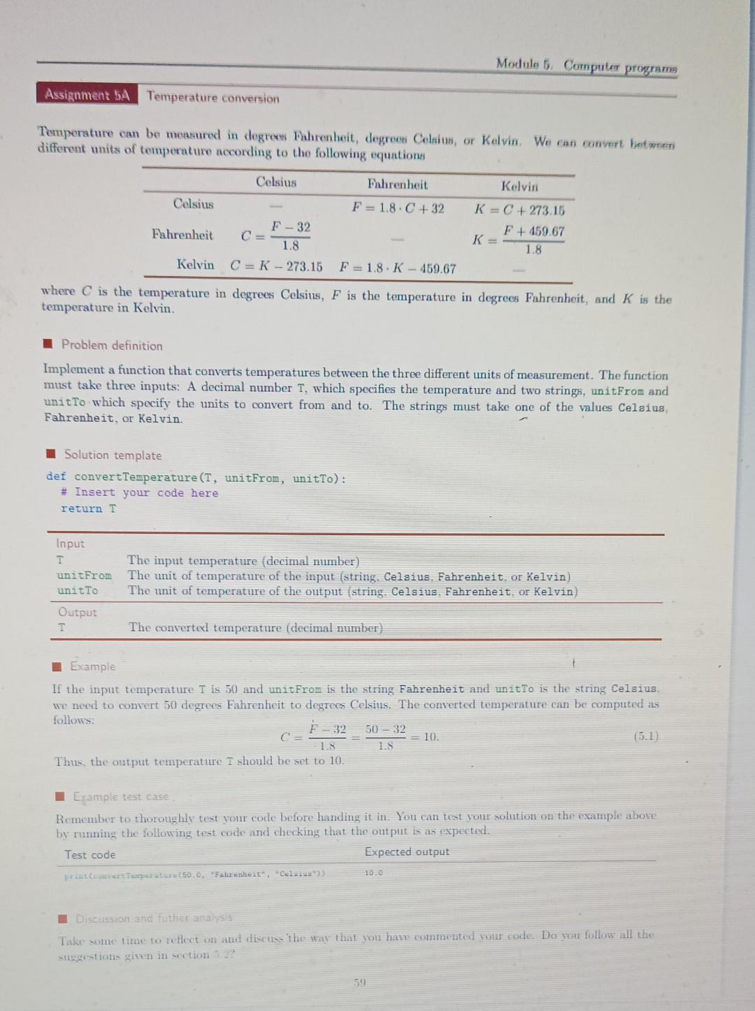 Solved Module 5. Computer programs Assiznment 5A Temperature | Chegg.com