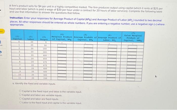 Solved A firm's product sells for $4 per unit in a highly | Chegg.com