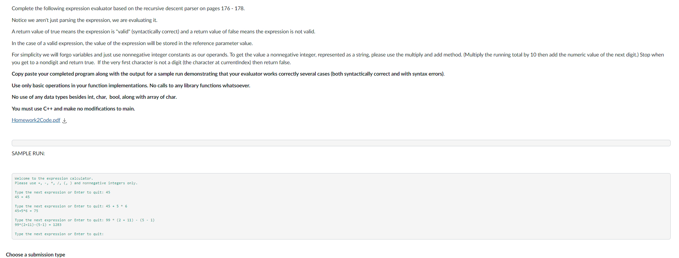 Complete the following expression evaluator based on | Chegg.com
