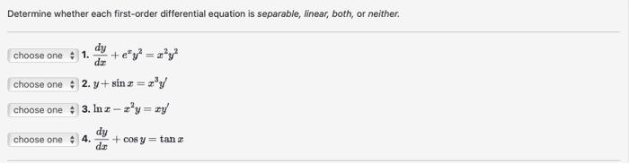 Solved Determine whether each first-order differential | Chegg.com