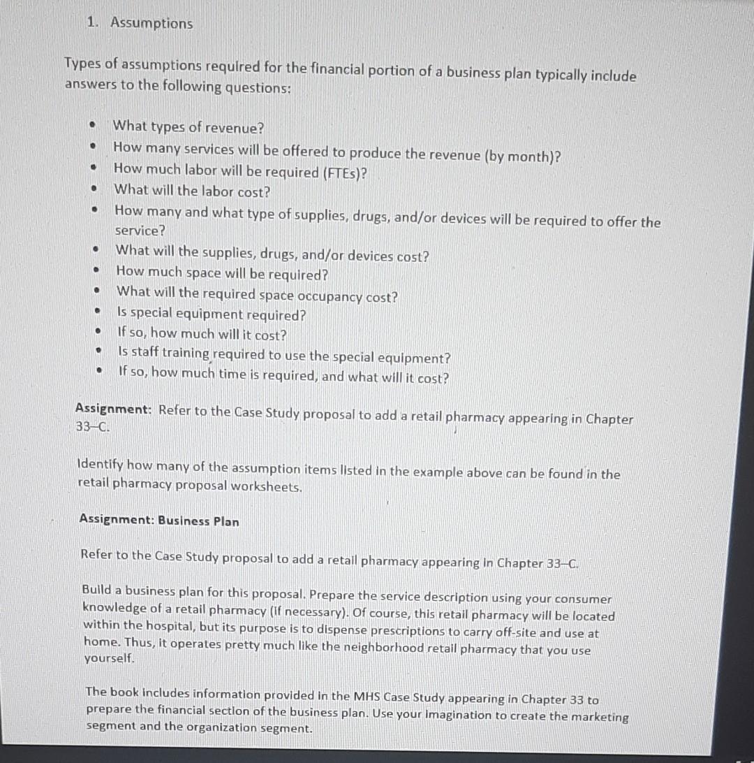 Solved 1. Assumptions Types of assumptions required for the | Chegg.com