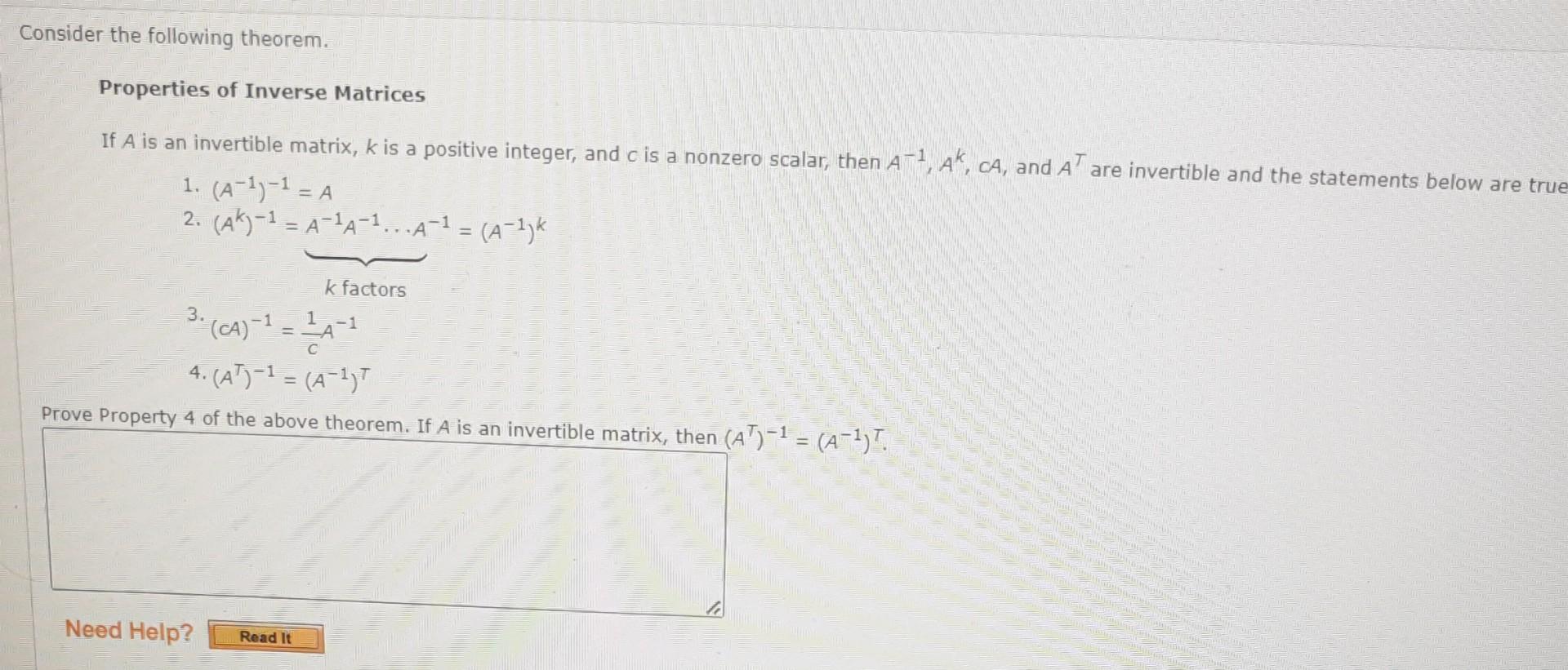 Solved Properties of Inverse Matrices If A is an invertible | Chegg.com