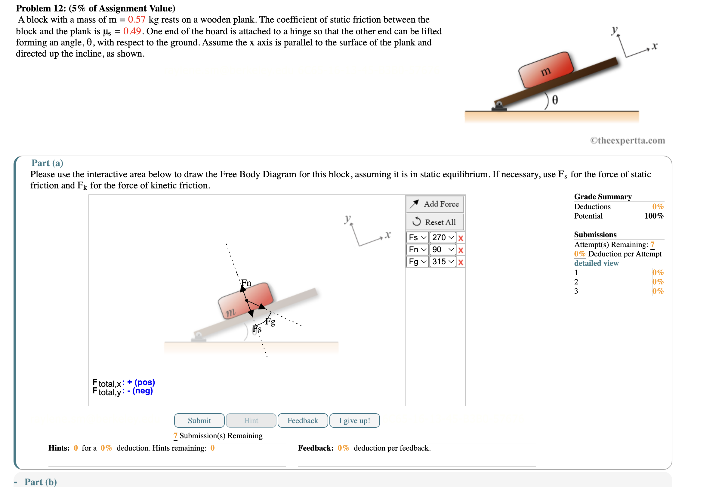 Solved Problem 12: A block with a mass of \( | Chegg.com
