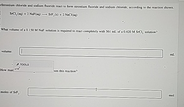Solved SrCl2(aq)+2NaF(aq)longrightarrowSrF1(s)+2NaCl(aq)What | Chegg.com