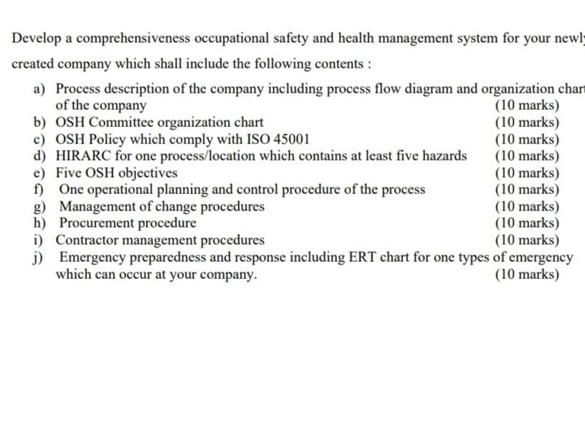 Develop a comprehensiveness occupational safety and | Chegg.com